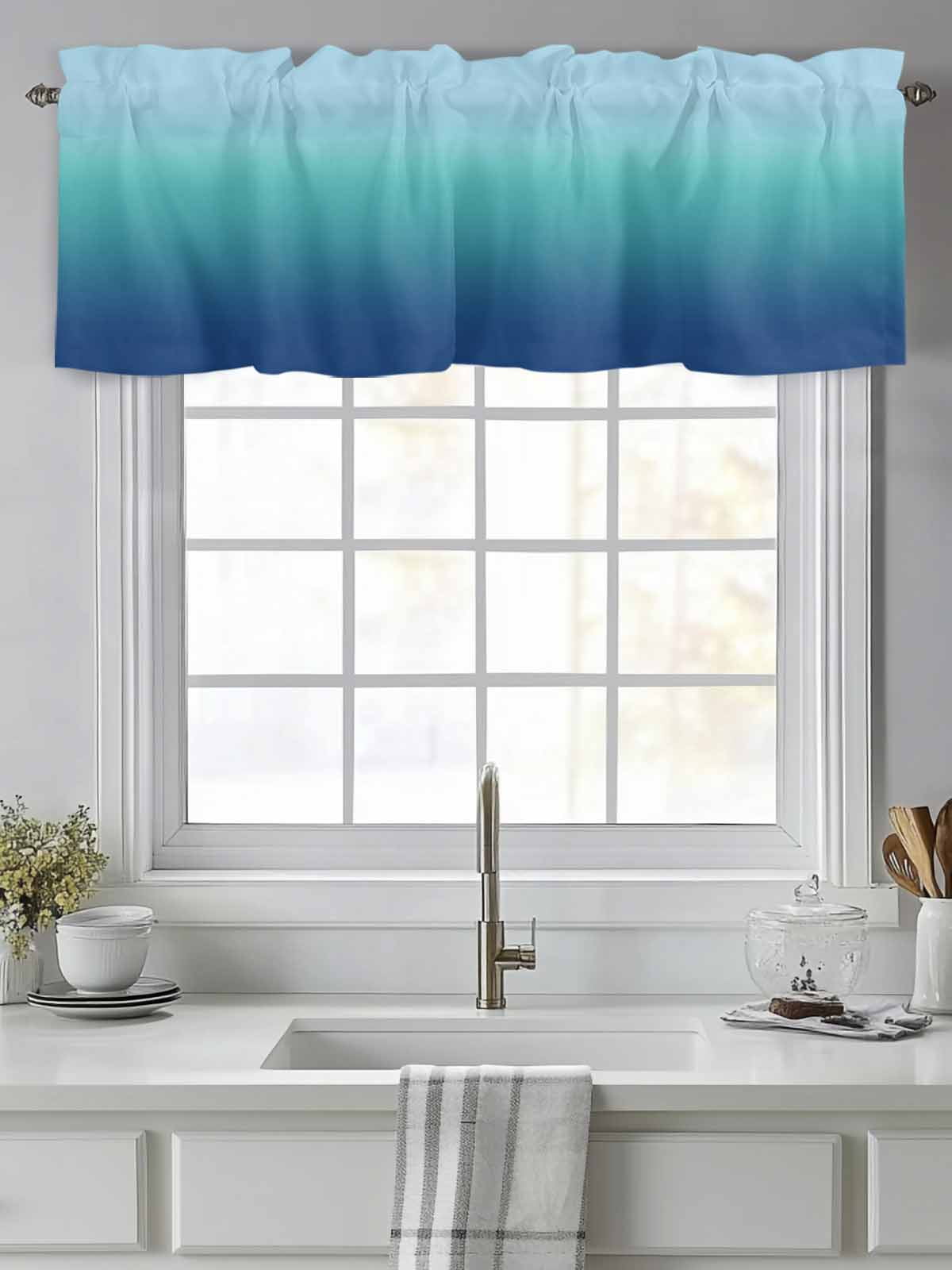 Curtain Valance for Windows,Navy Blue Gradient Ocean Style Kitchen ...