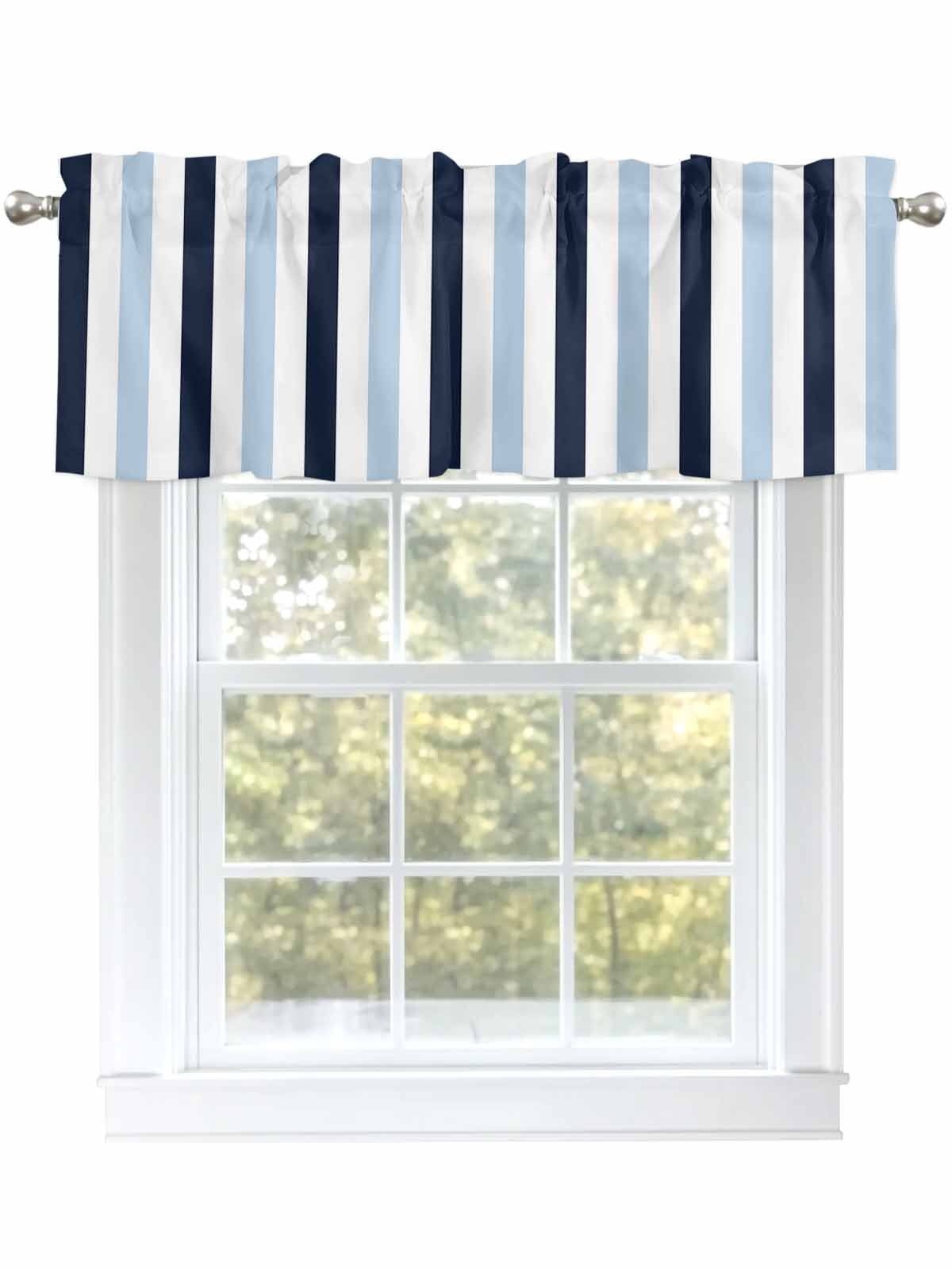 Curtain Valance for Windows Navy Blue Stripes Kitchen Curtain Valances ...