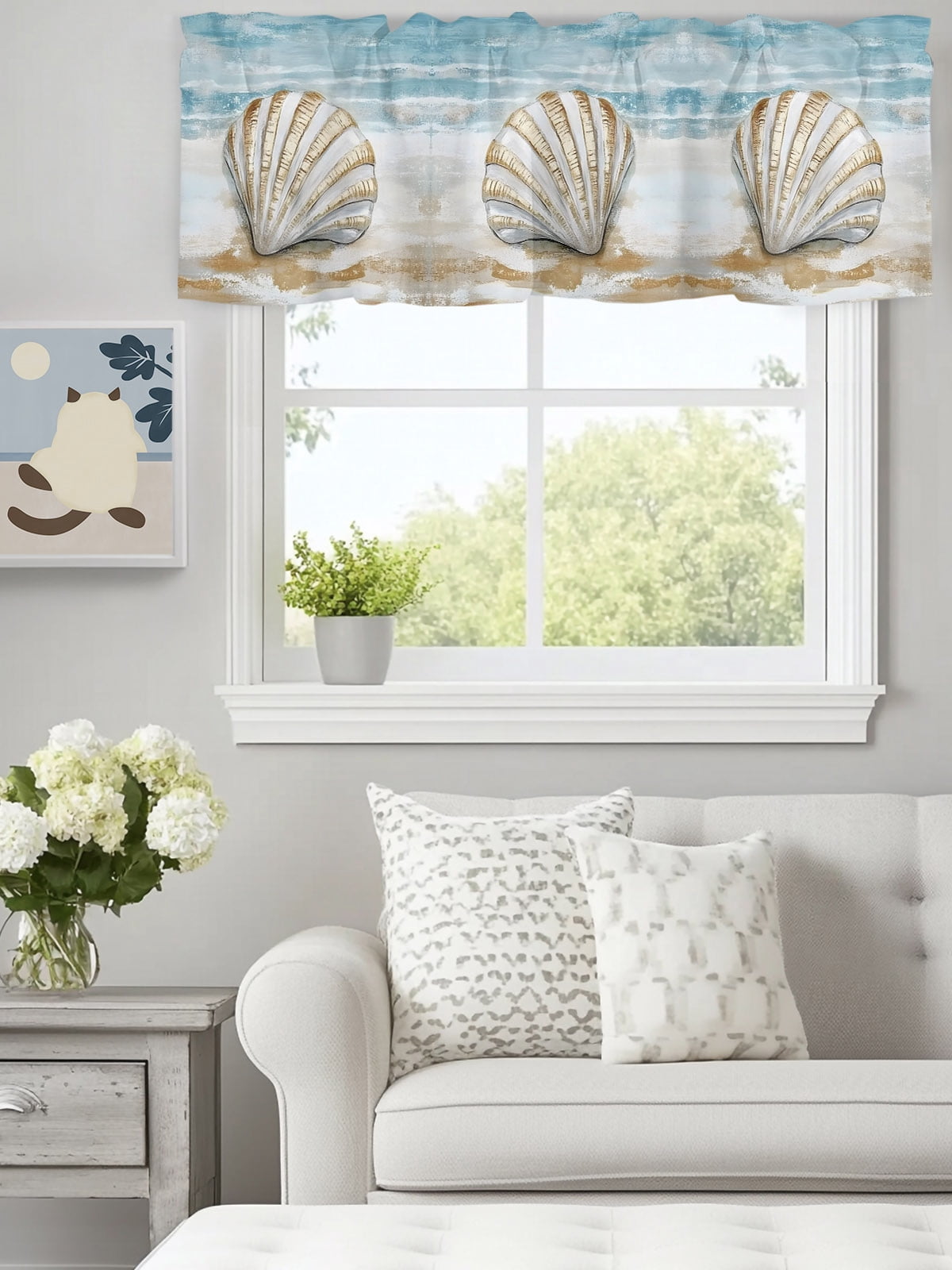 Curtain Valance for Windows, Ocean Beach Shell Conch Kitchen Valances ...
