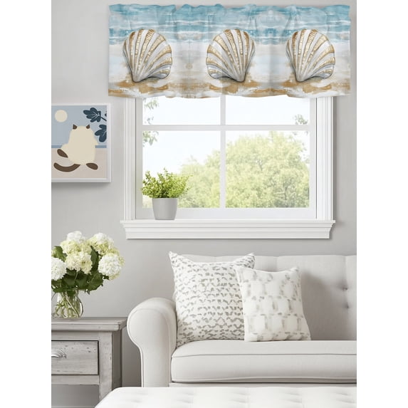 Curtain Valance for Windows, Ocean Beach Shell Conch Kitchen Valances ...