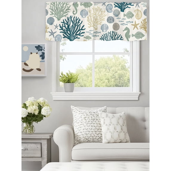 Curtain Valance for Windows, Ocean Coral Shells Fish Kitchen Valances ...