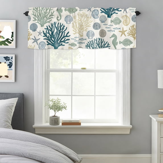 Curtain Valance for Windows, Ocean Coral Shells Fish Kitchen Valances ...