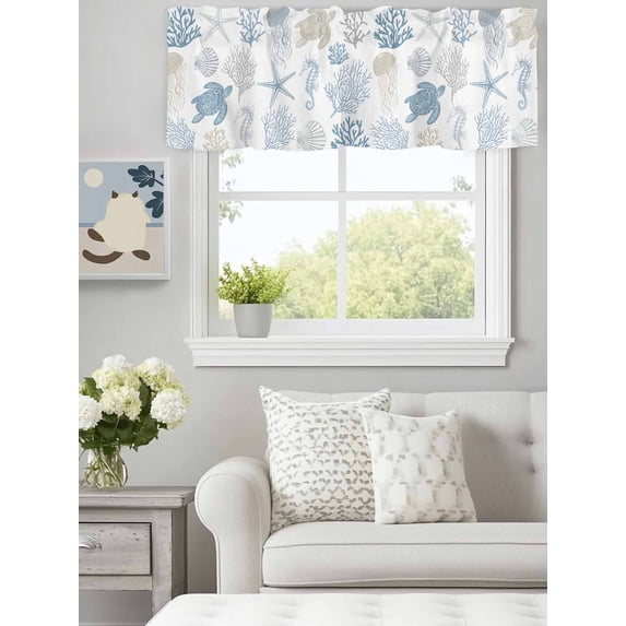 Curtain Valance for Windows, Ocean Life Watercolor Coral Turtle Kitchen ...