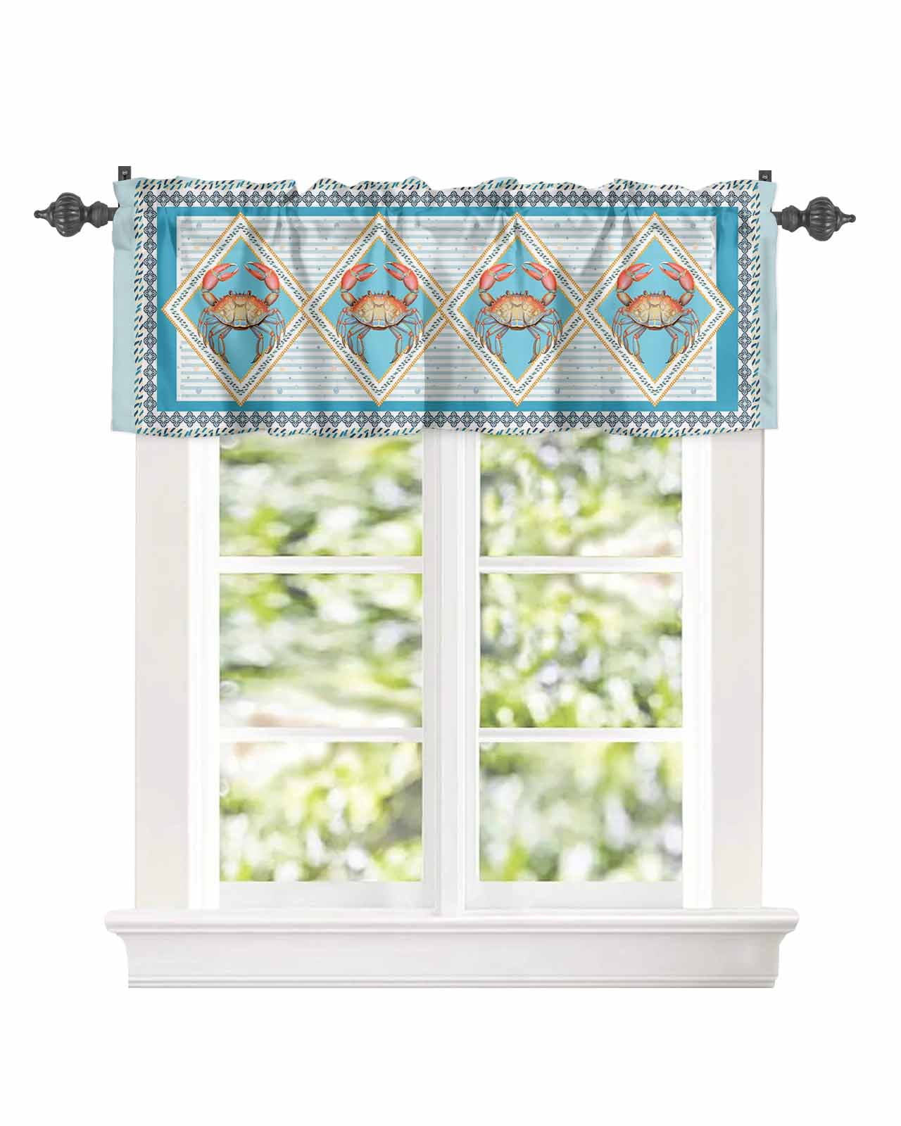 Curtain Valance for Windows Ocean Sea Animal Red Crab Kitchen Valances ...