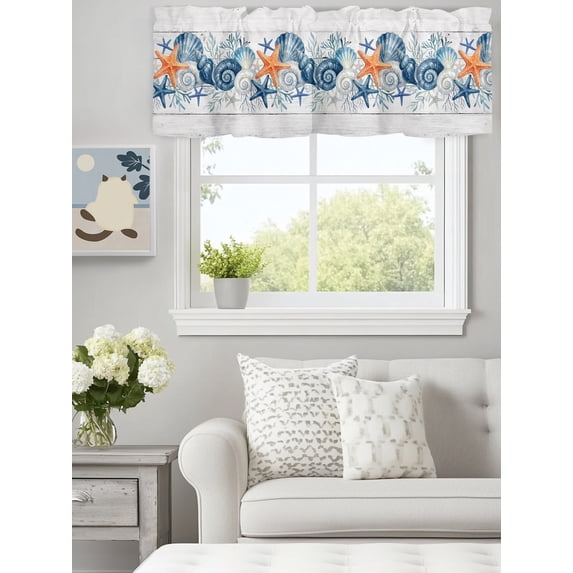 Curtain Valance for Windows, Ocean Sea Starfish Shell Kitchen Valances ...