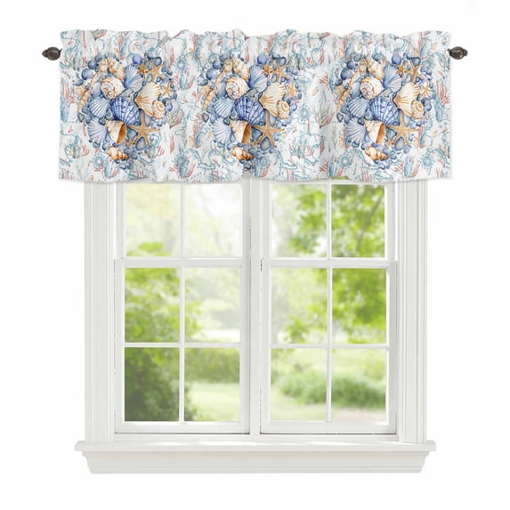 Curtain Valance for Windows, Ocean Shell Conch Starfish Stone Kitchen ...