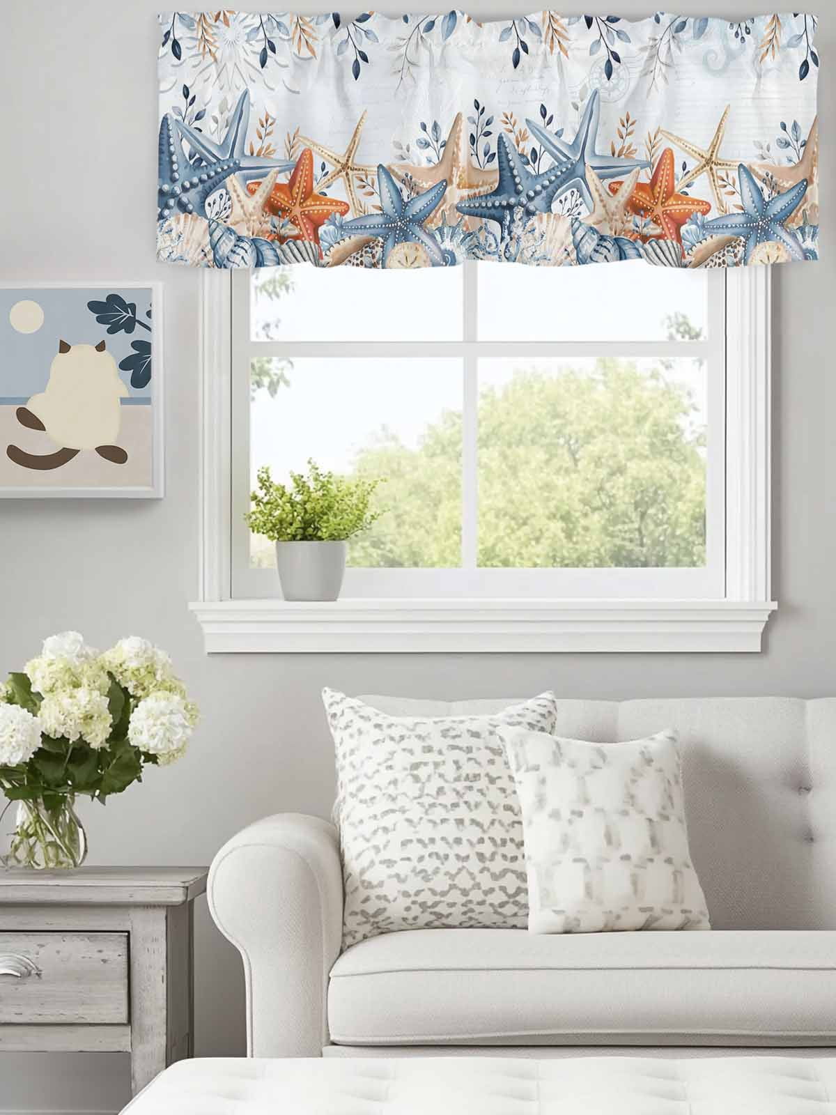 Curtain Valance for Windows, Ocean Starfish Shell Conch Kitchen ...