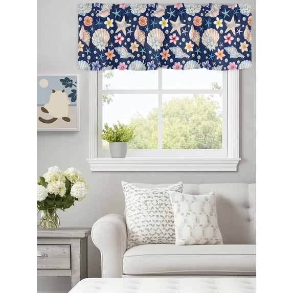 Curtain Valance for Windows, Ocean Starfish Shell Conch Pearl Kitchen ...