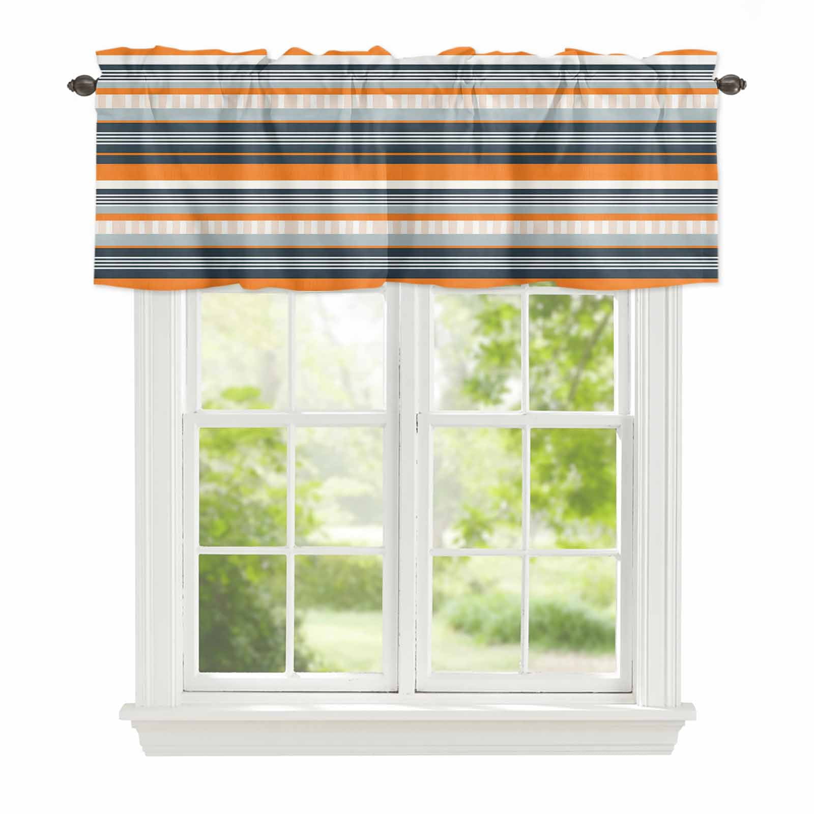 Curtain Valance for Windows, Orange Blue Stripes Lines Kitchen Valances ...