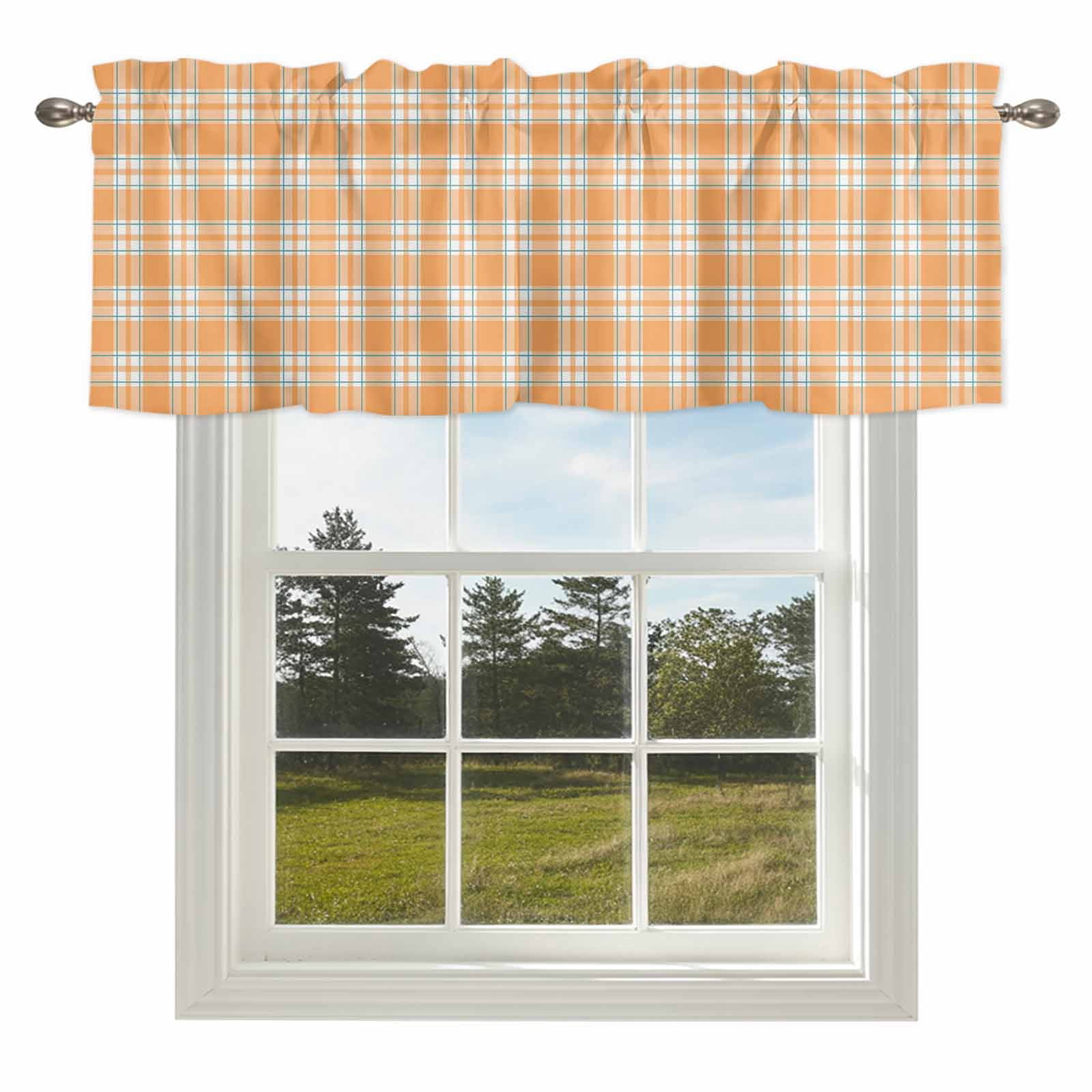 Curtain Valance for Windows Orange Buffalo Plaid Kitchen Curtain ...