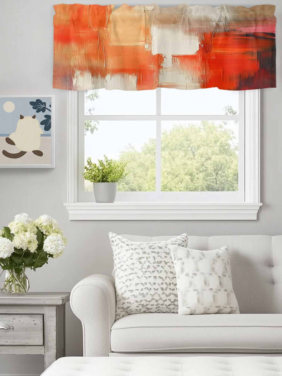 Curtain Valance for Windows,Orange Gradient Watercolor Oil Painting ...