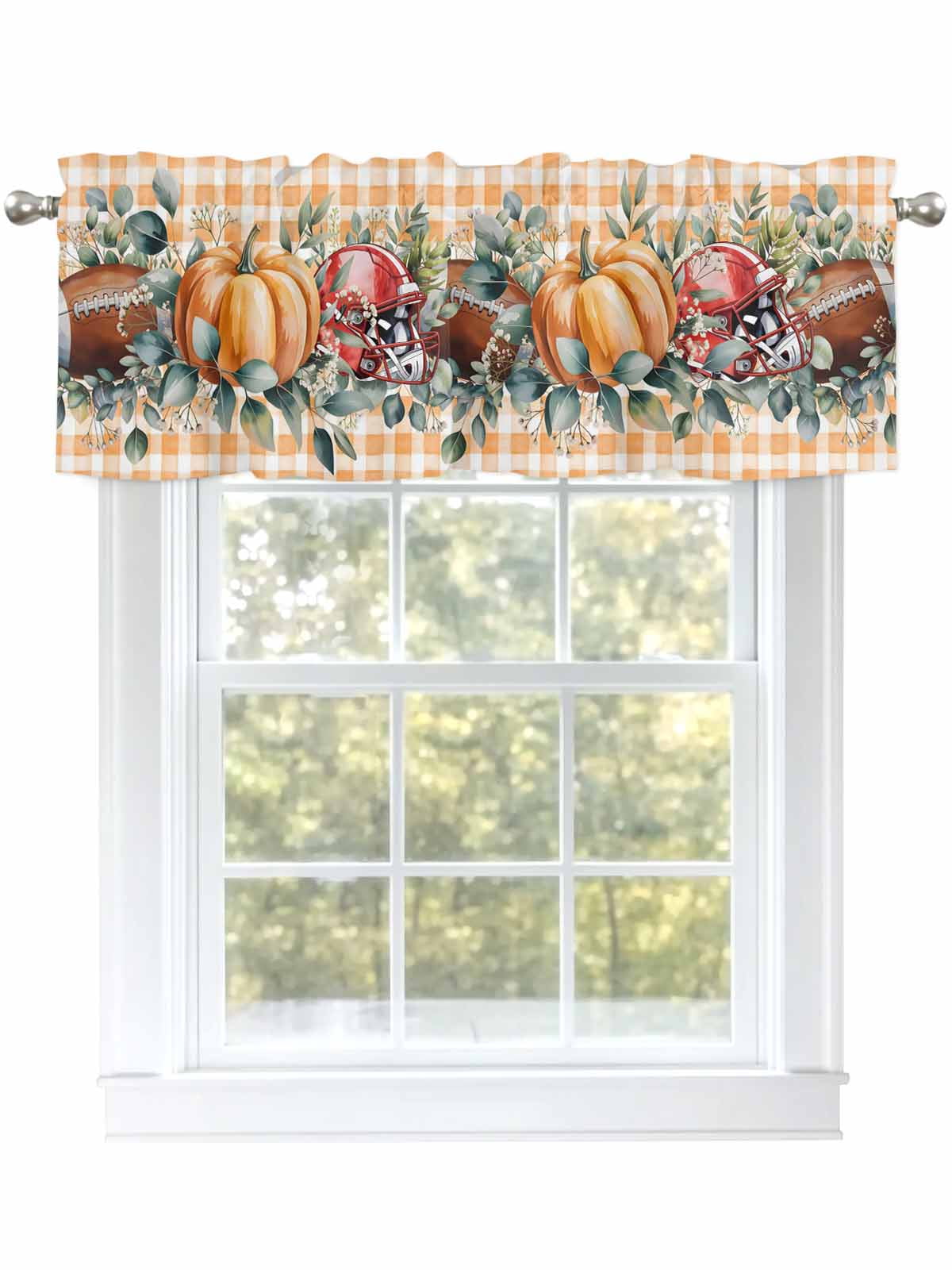 Curtain Valance for Windows,Orange Pumpkin Fall Eucalyptus Leaves ...