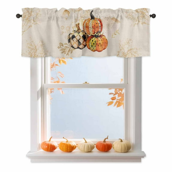 Curtain Valance for Windows,Orange Pumpkin Plaid Fall Thanksgiving ...