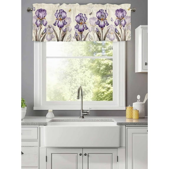 Curtain Valance for Windows,Pastoral Purple Flower Watercolor Kitchen ...