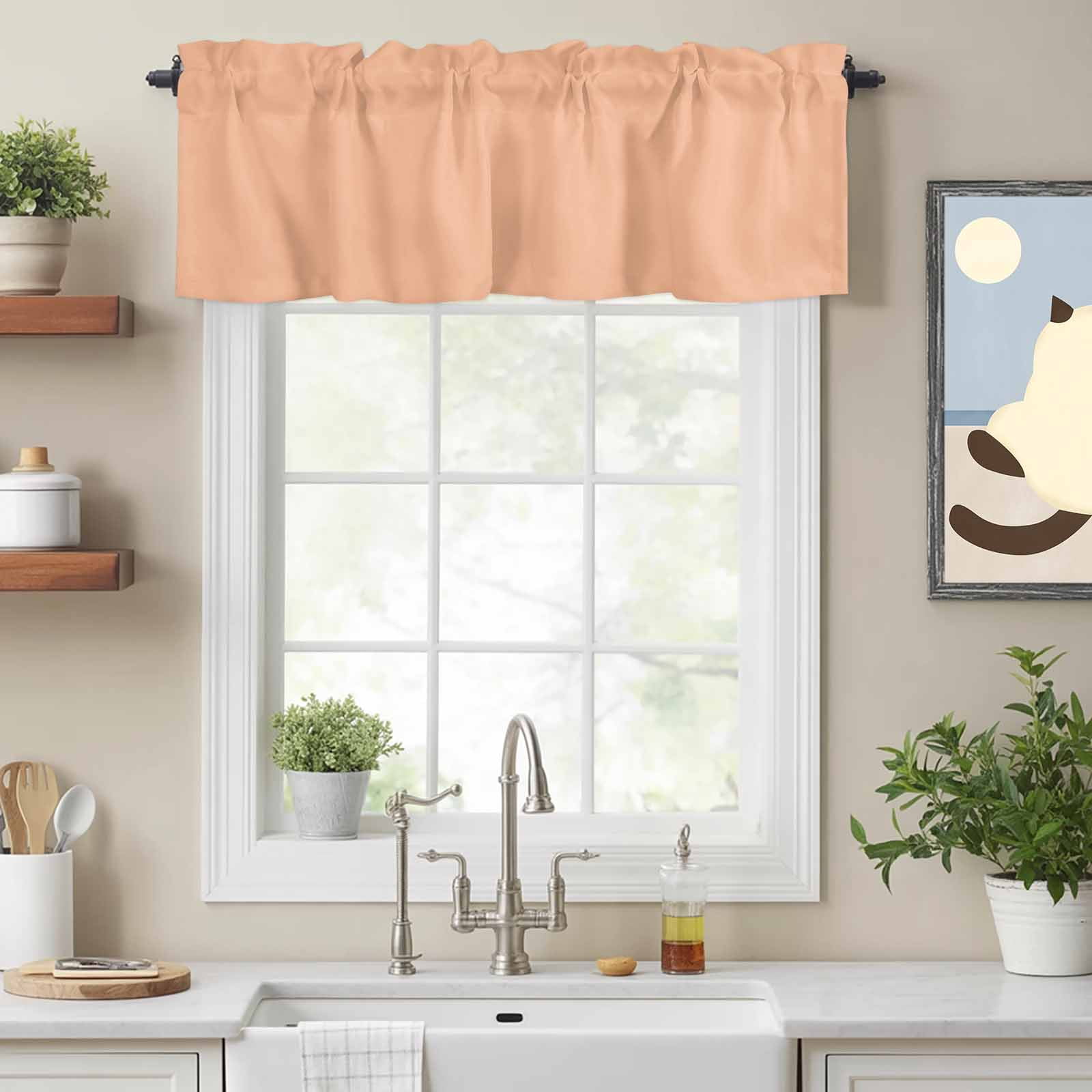Curtain Valance for Windows, Peach Pink Watercolor Kitchen Valances Rod ...