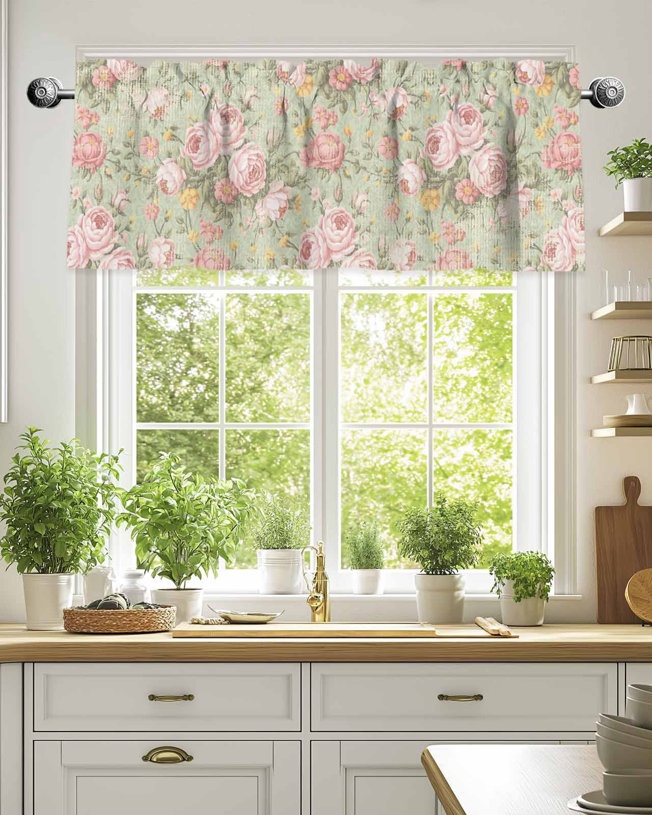 Curtain Valance for Windows,Pink Rose Classic Flower Kitchen Valances ...