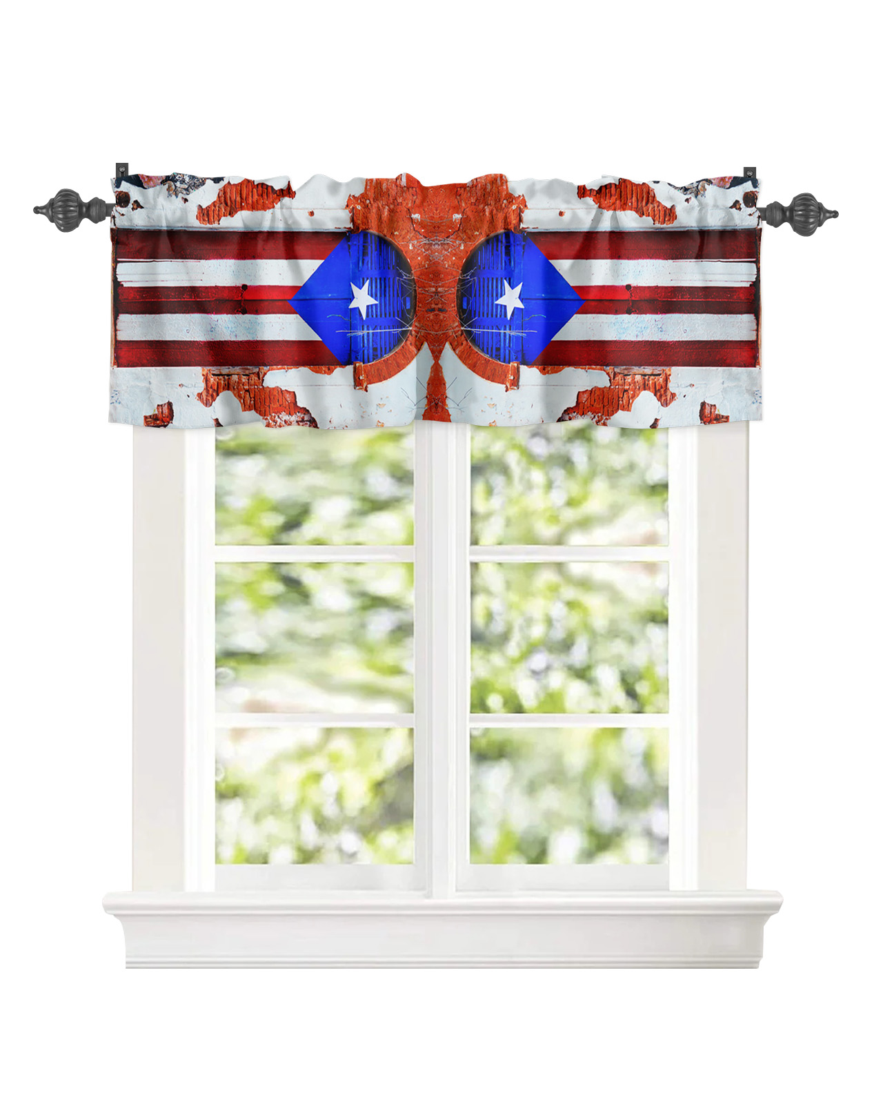 Curtain Valance for Windows Puerto Rican Flag Star Door Kitchen ...