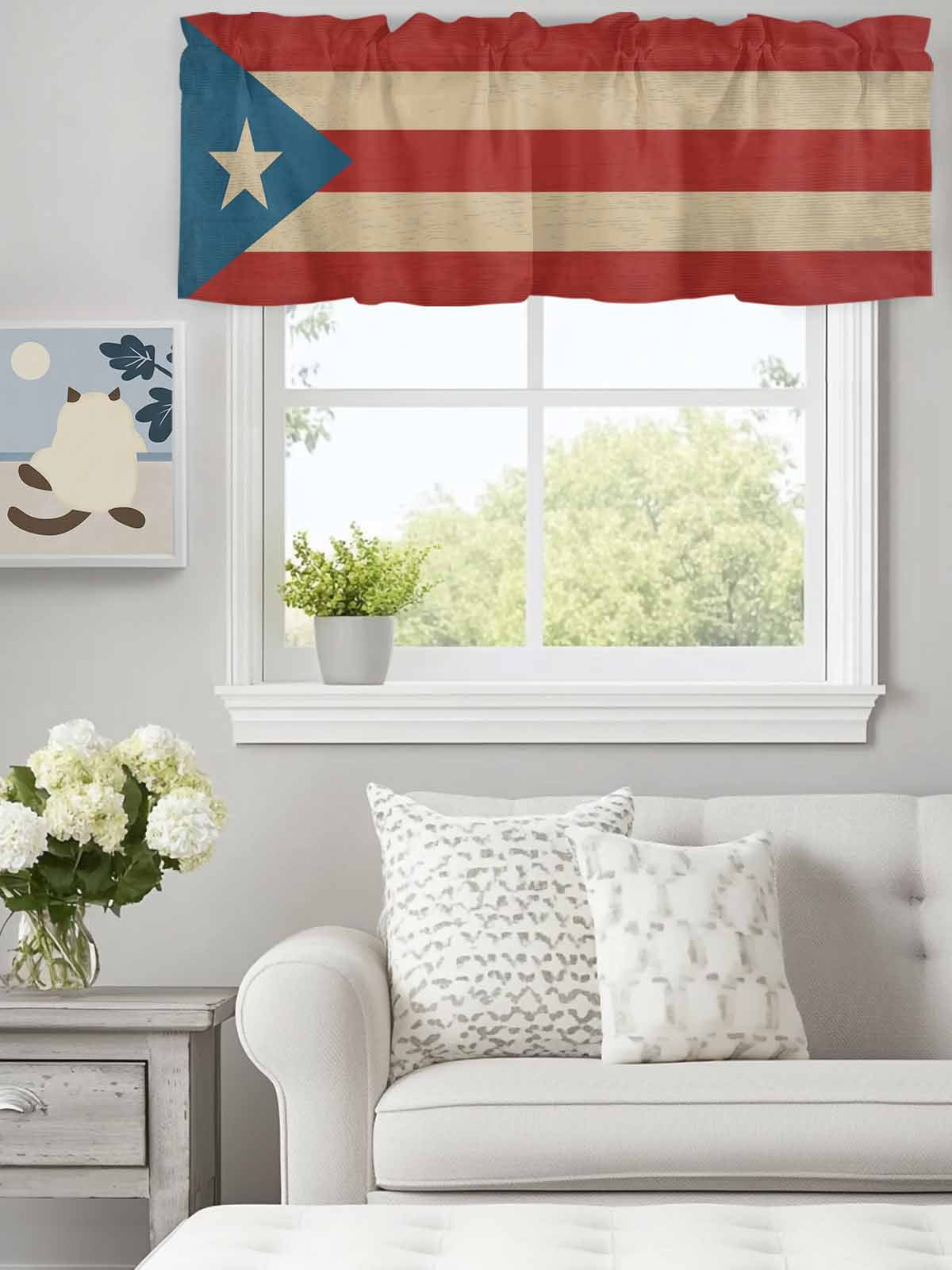 Curtain Valance for Windows,Puerto Rico Flag Red Stripe Stars Kitchen ...