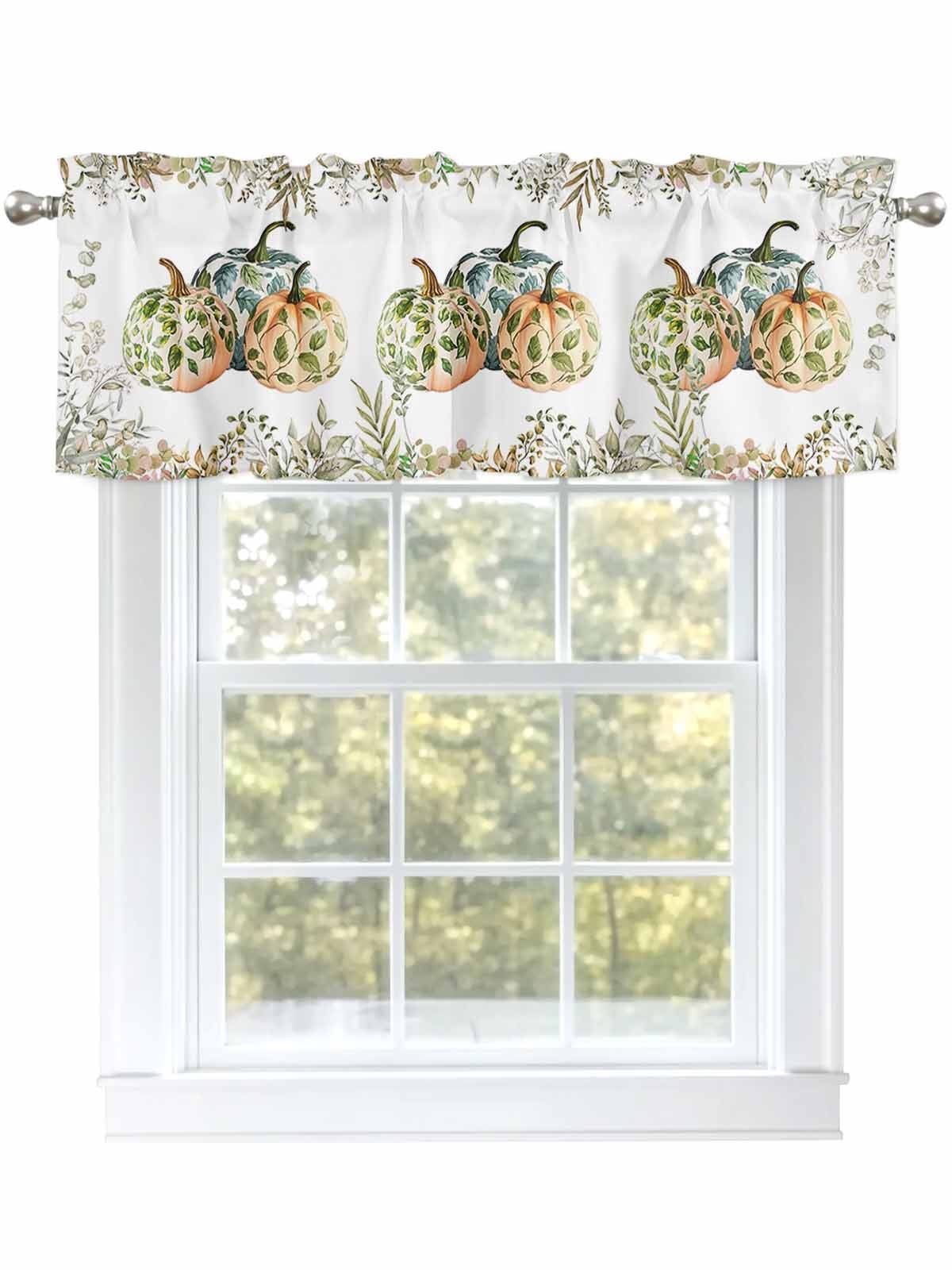 Curtain Valance for Windows,Pumpkin Eucalyptus Leaf Fall Thanksgiving ...