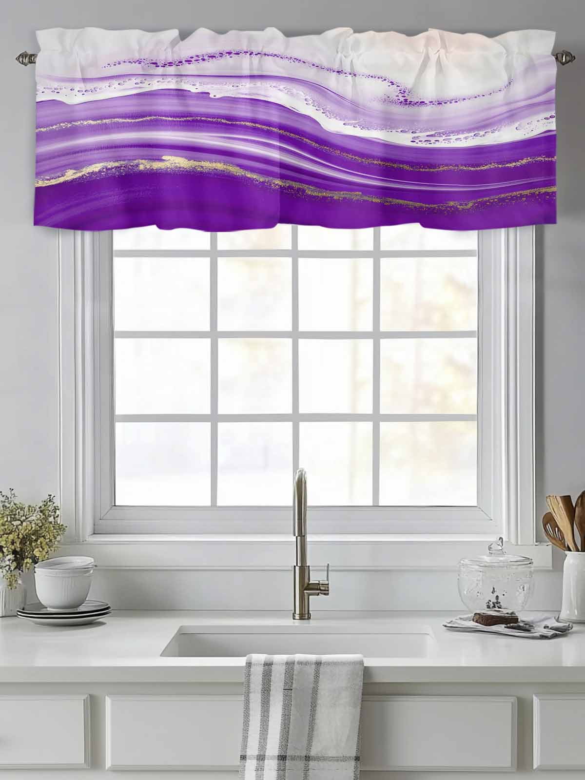 Curtain Valance for Windows,Purple Marble Ombre Kitchen Valances Rod ...