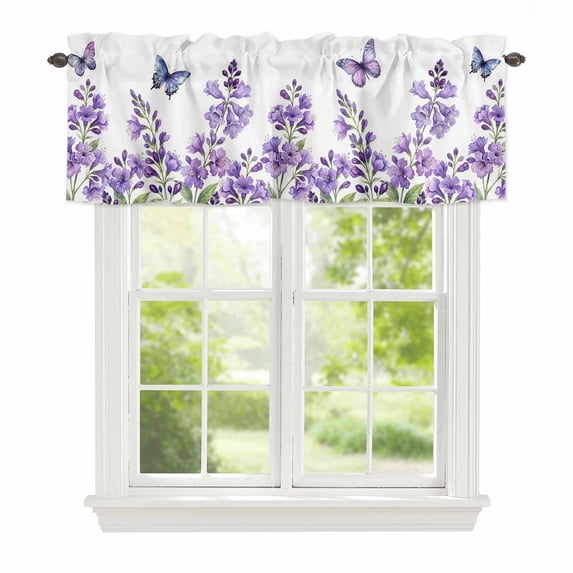 Curtain Valance for Windows, Purple Wildflower Farm Butterfly Kitchen ...
