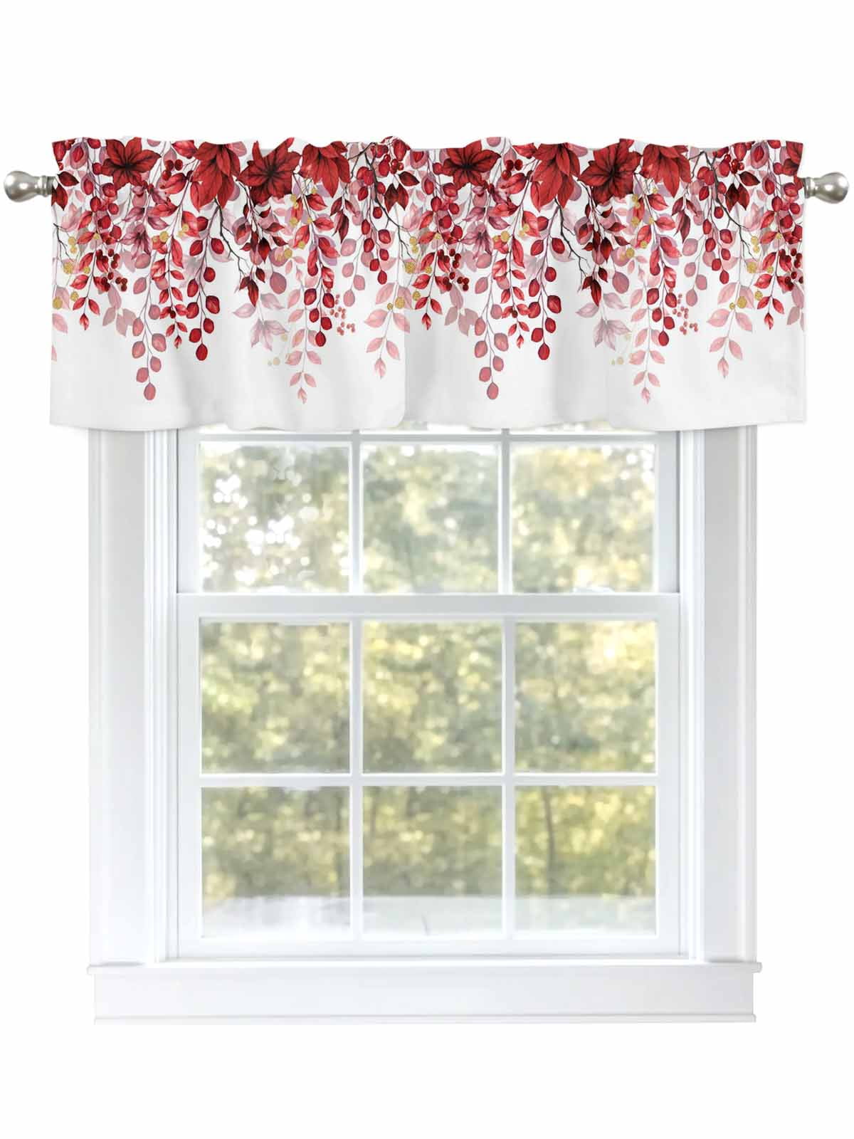 Curtain Valance for Windows Red Eucalyptus Leaves Kitchen Curtain Valances Berry Branch Nature ...
