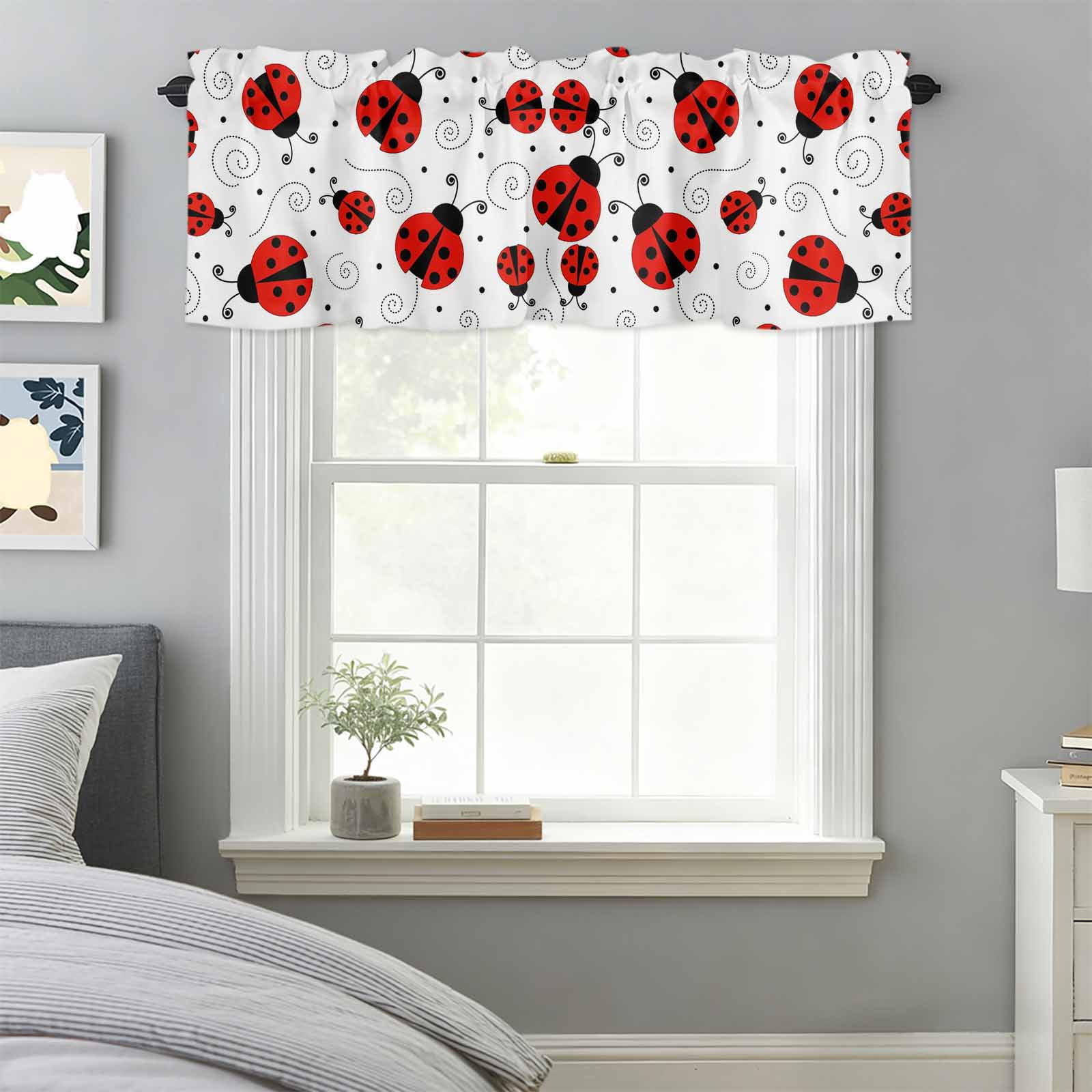 Curtain Valance for Windows, Red Ladybug Seamless Kitchen Valances Rod ...