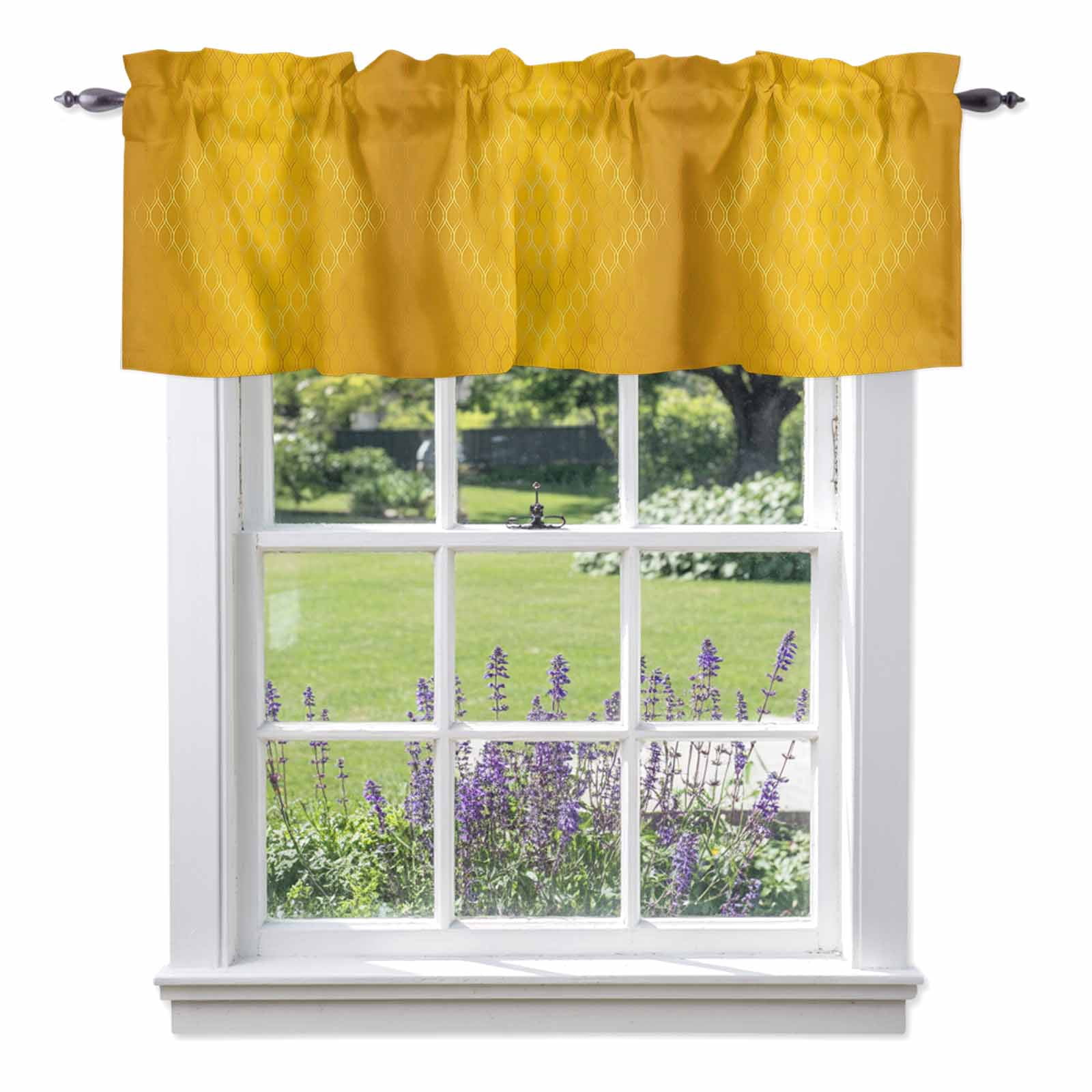 Curtain Valance for Windows, Retro Abstract Geometric Wave Line Kitchen ...