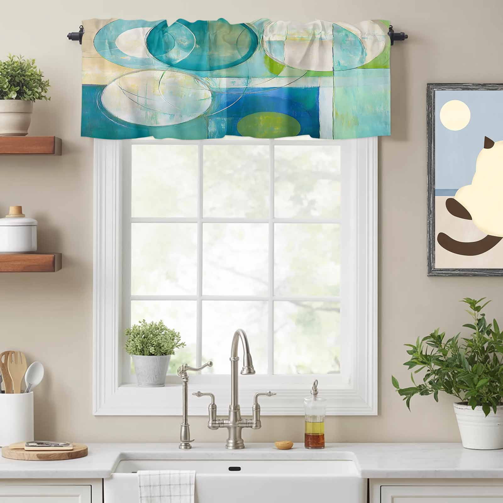 Curtain Valance for Windows, Retro Abstract Watercolor Pattern Kitchen ...