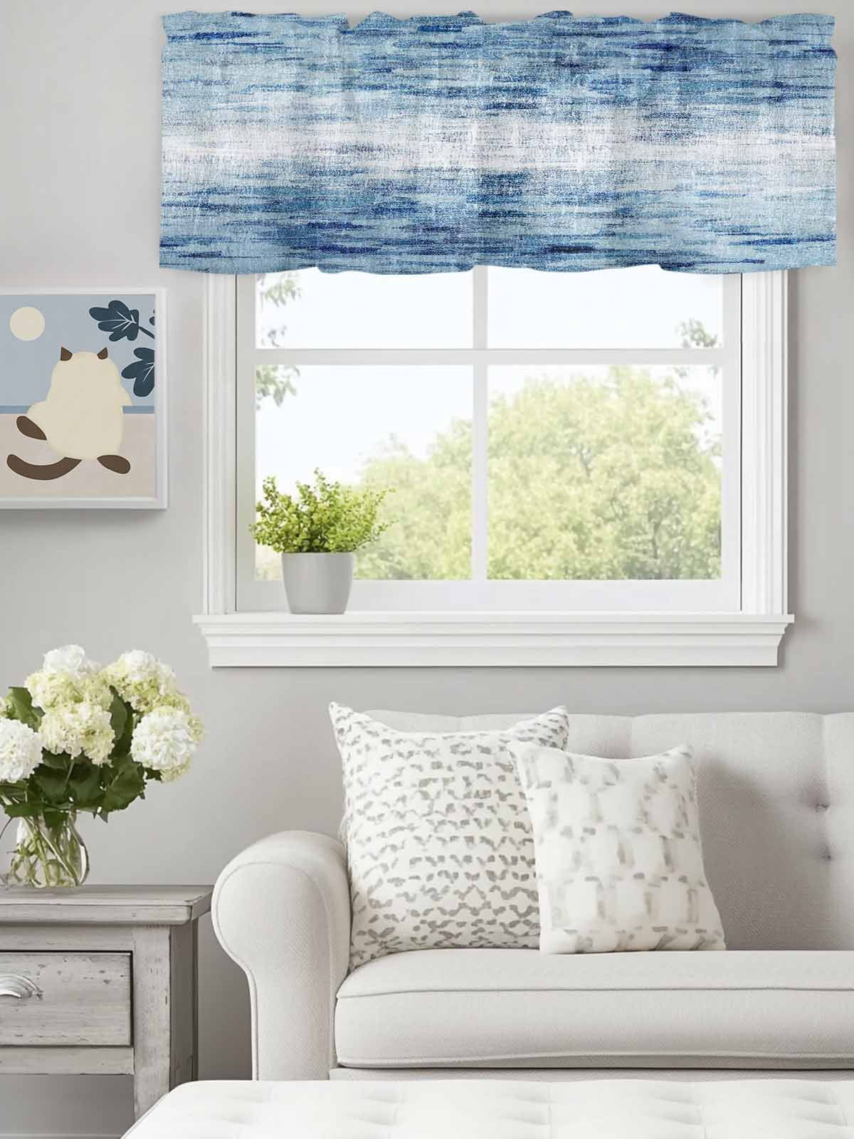 Curtain Valance for Windows, Retro Blue Texture Pattern Kitchen ...