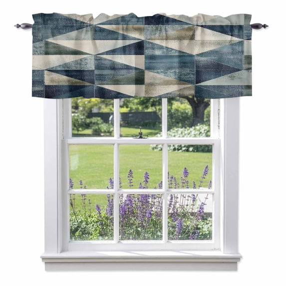 Curtain Valance for Windows, Retro Blue White Color Block Geometric Art ...