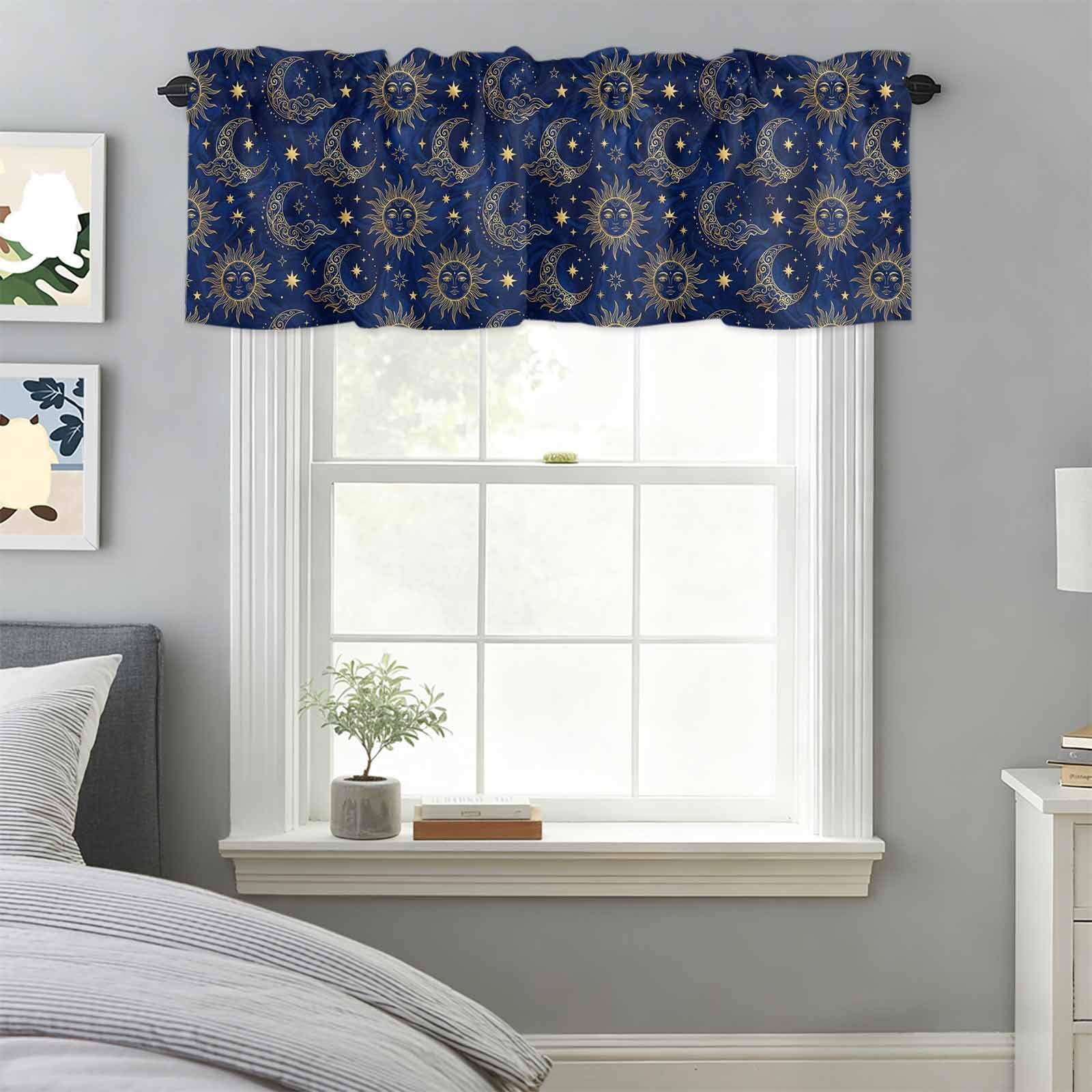 Curtain Valance for Windows, Retro Boho Star and Moon Kitchen Valances ...
