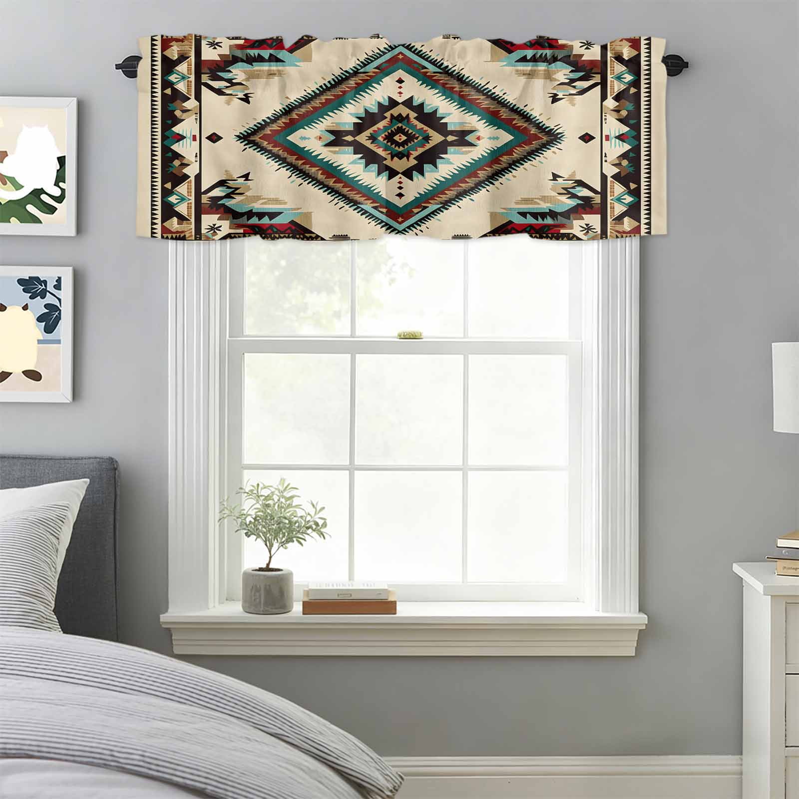 Curtain Valance for Windows, Retro Ethnic Abstract Diamond Kitchen ...