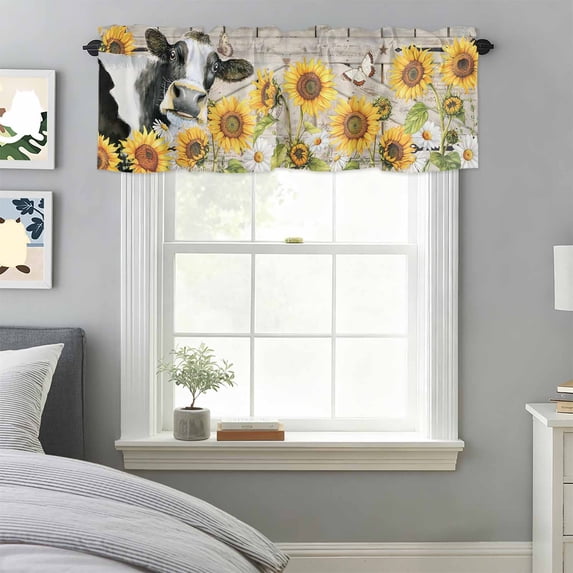 Curtain Valance for Windows, Retro Farmhouses Cows Sunflower Leaves ...