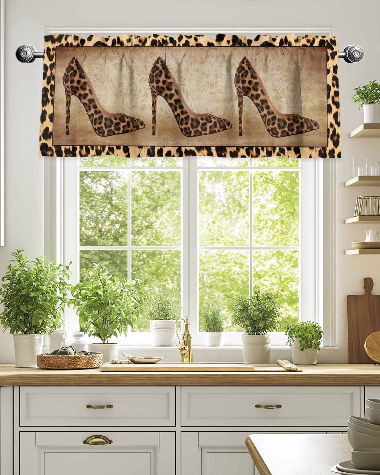 Curtain Valance for Windows,Retro Leopard Shoes Theme Kitchen Valances ...