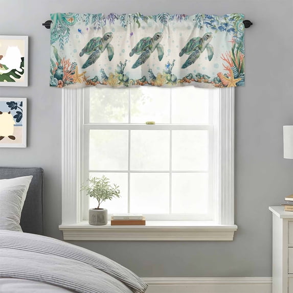 Curtain Valance for Windows, Retro Watercolor Ocean Life Sea Turtle ...