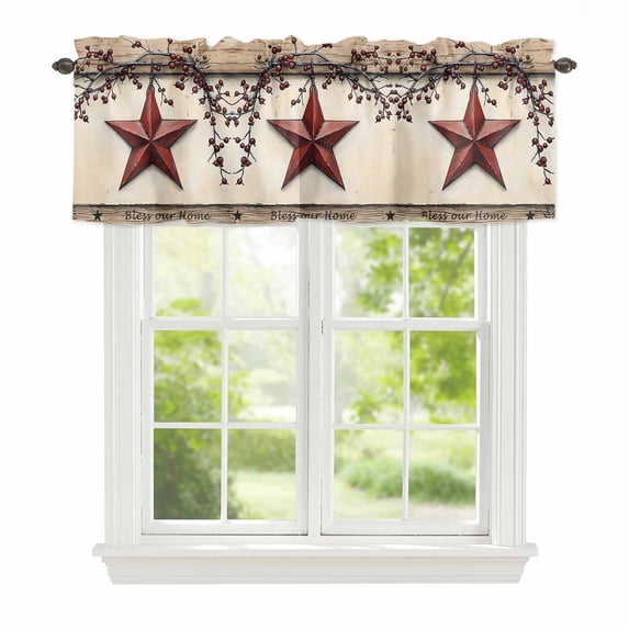 Curtain Valance for Windows, Retro Western Star Red Berry Kitchen ...