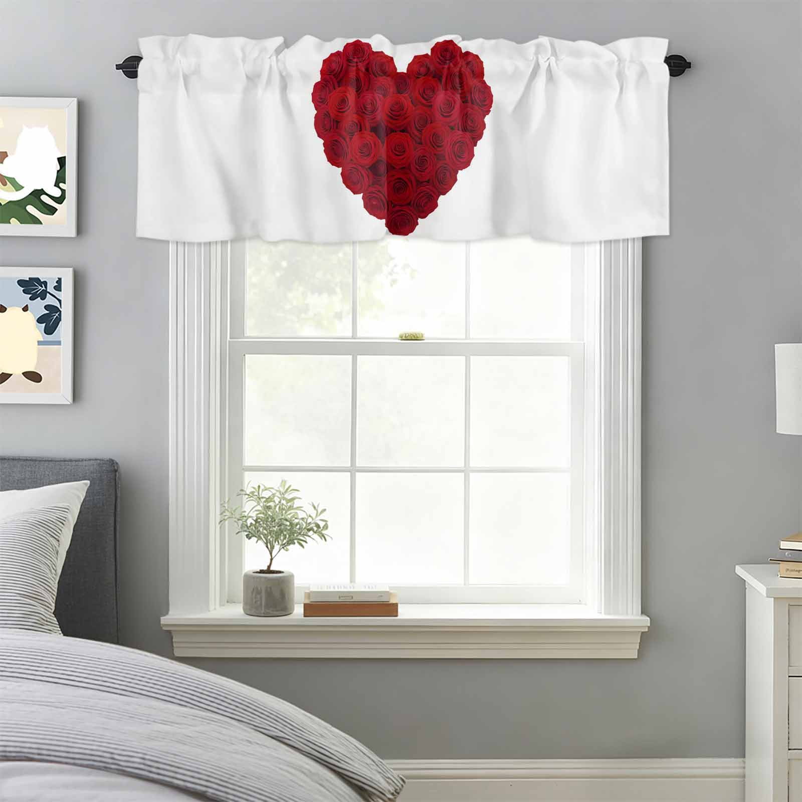 Curtain Valance for Windows, Romantic Heart Shaped Floral Red Roses ...