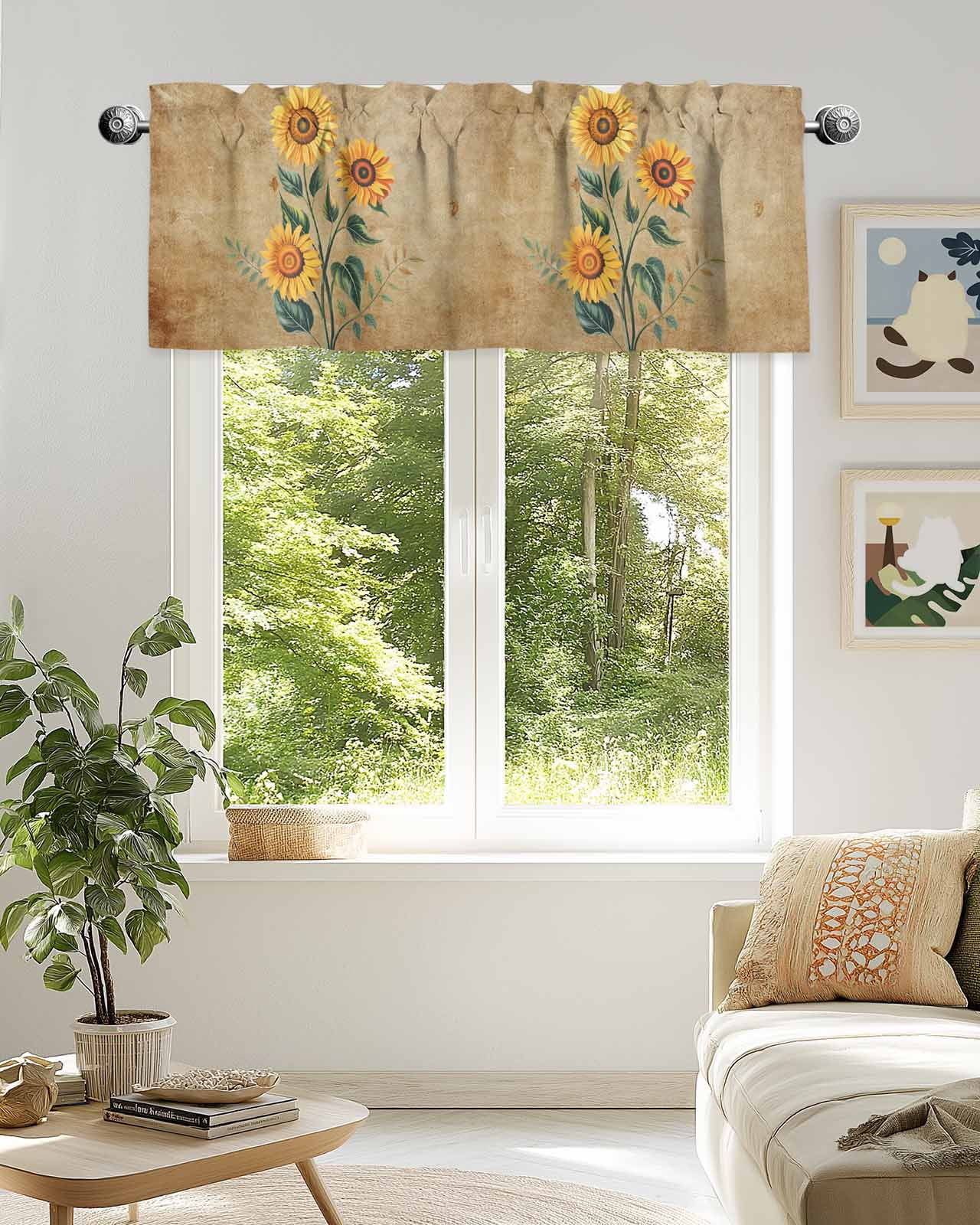 Curtain Valance for Windows,Rustic Farm Sunflowers Floral Kitchen ...