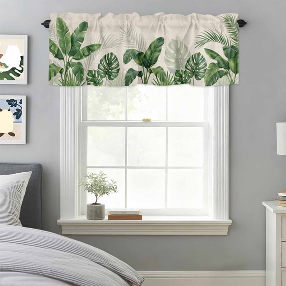 Curtain Valance for Windows, Rustic Monstera Palm Leaf Kitchen Valances ...