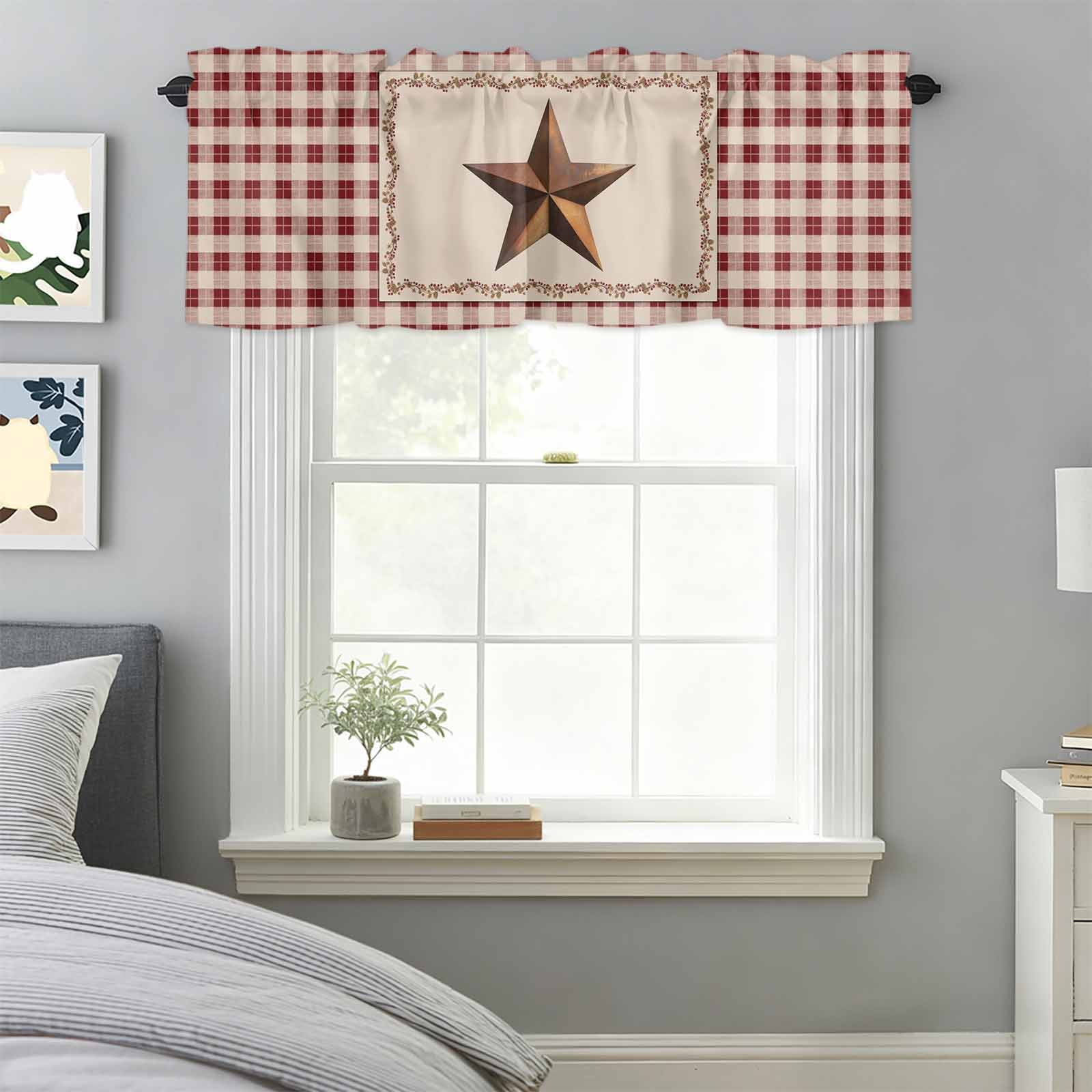 Curtain Valance for Windows, Rustic Western Star Berry Lace Kitchen ...