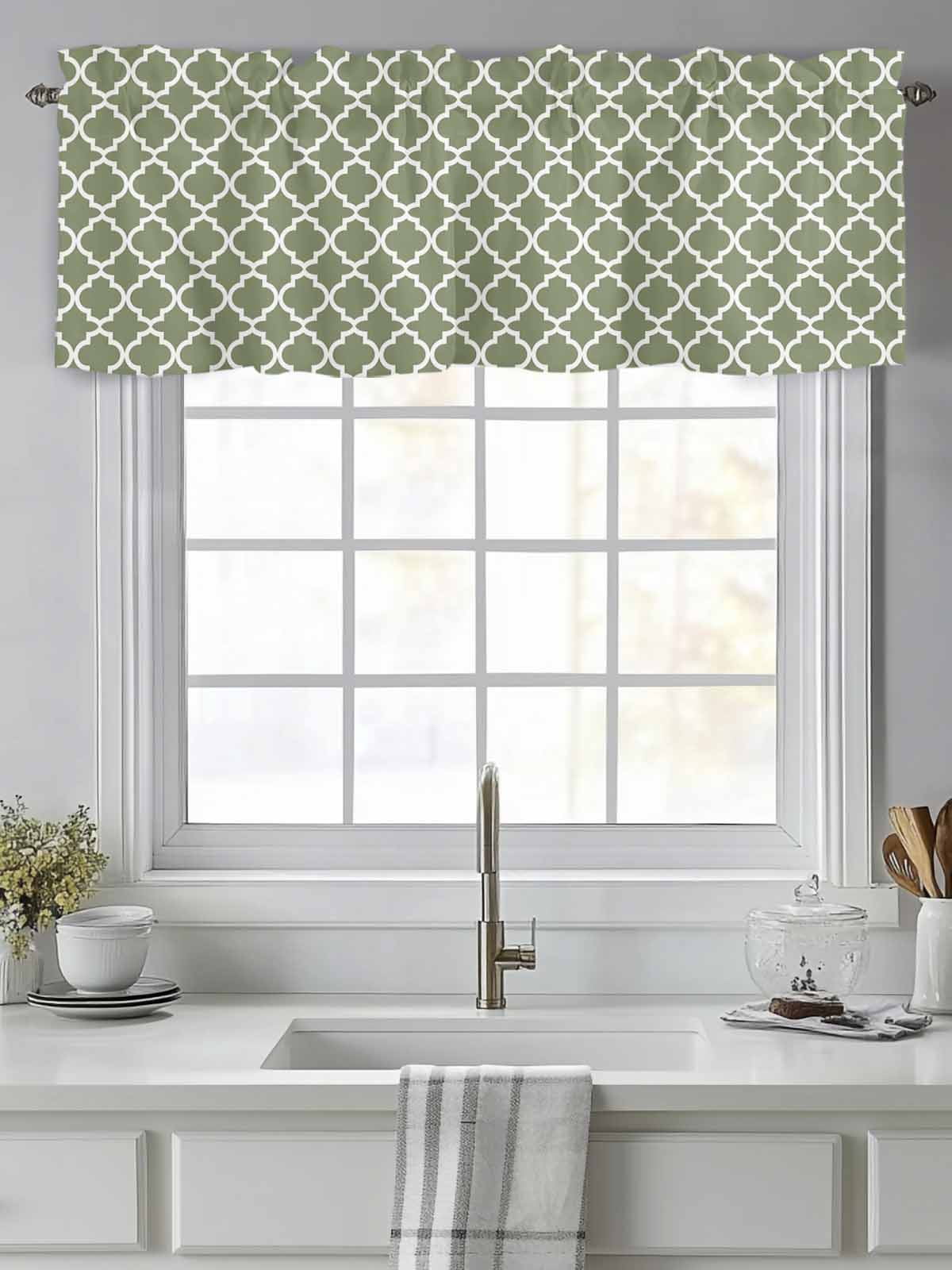 Curtain Valance for Windows,Sage Green Moroccan Grid Kitchen Valances ...
