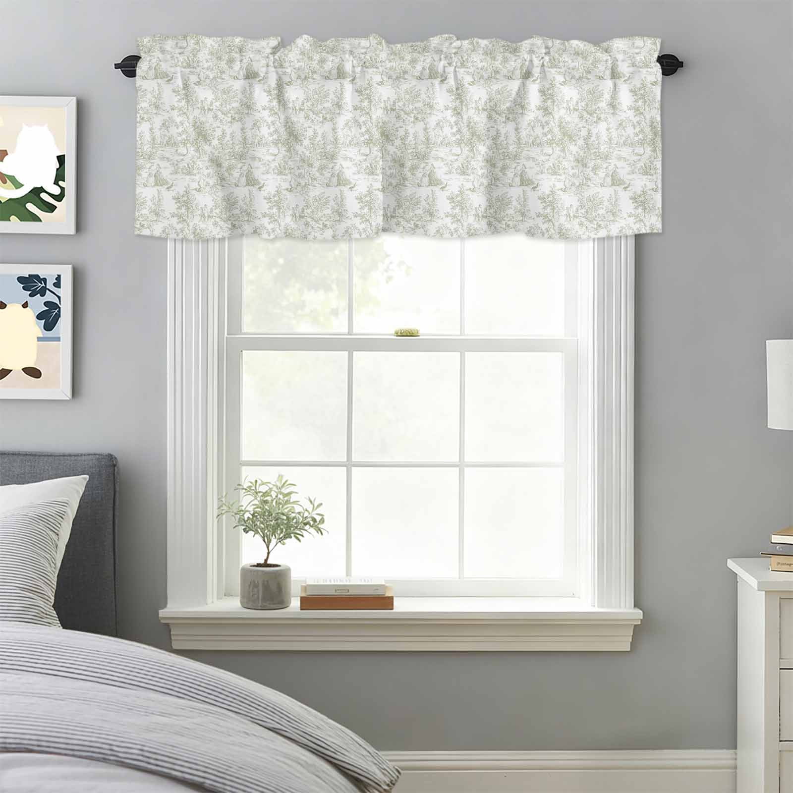 Curtain Valance for Windows, Sage Green Seamless Pattern Kitchen ...