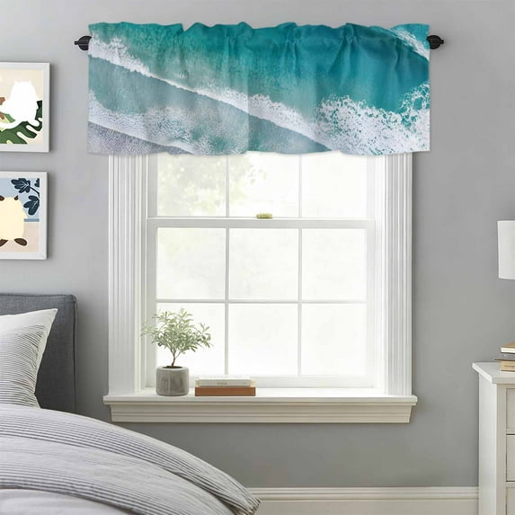 Curtain Valance for Windows, Sea Beach Teal Gradient Waves Kitchen ...