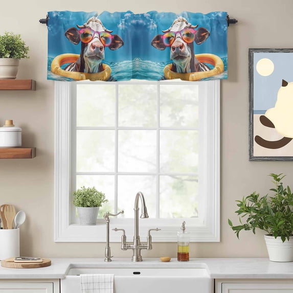 Curtain Valance for Windows, Sea Cow with Swimming Ring Sunglasses ...