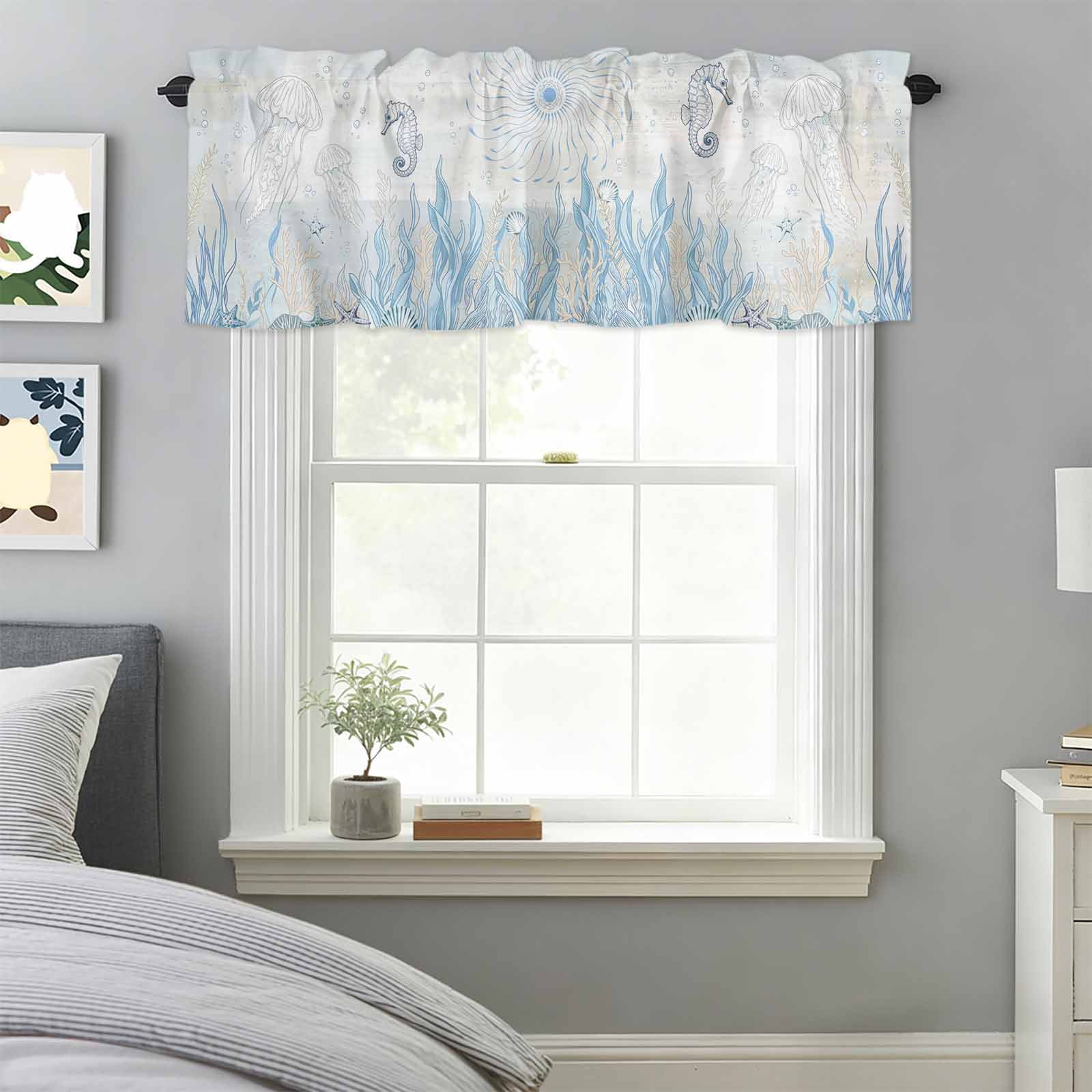Curtain Valance for Windows, Sea Stars Jellyfish Kitchen Valances Rod ...