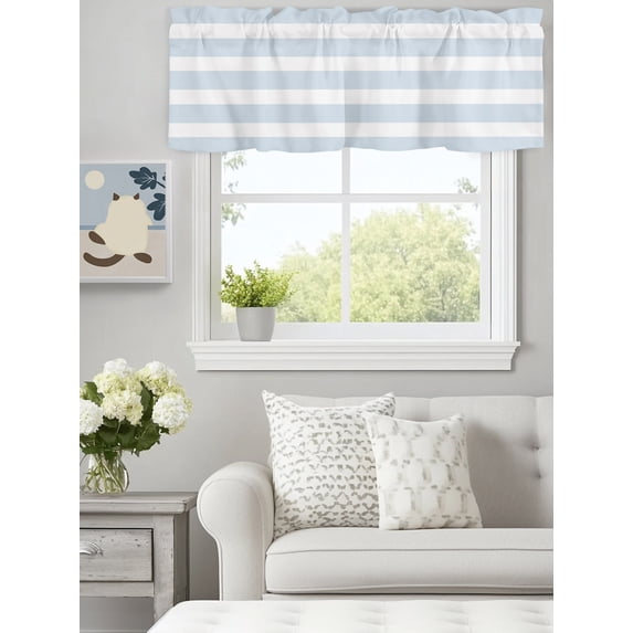 Curtain Valance for Windows, Sky Blue Stripes Coastal Kitchen Valances ...