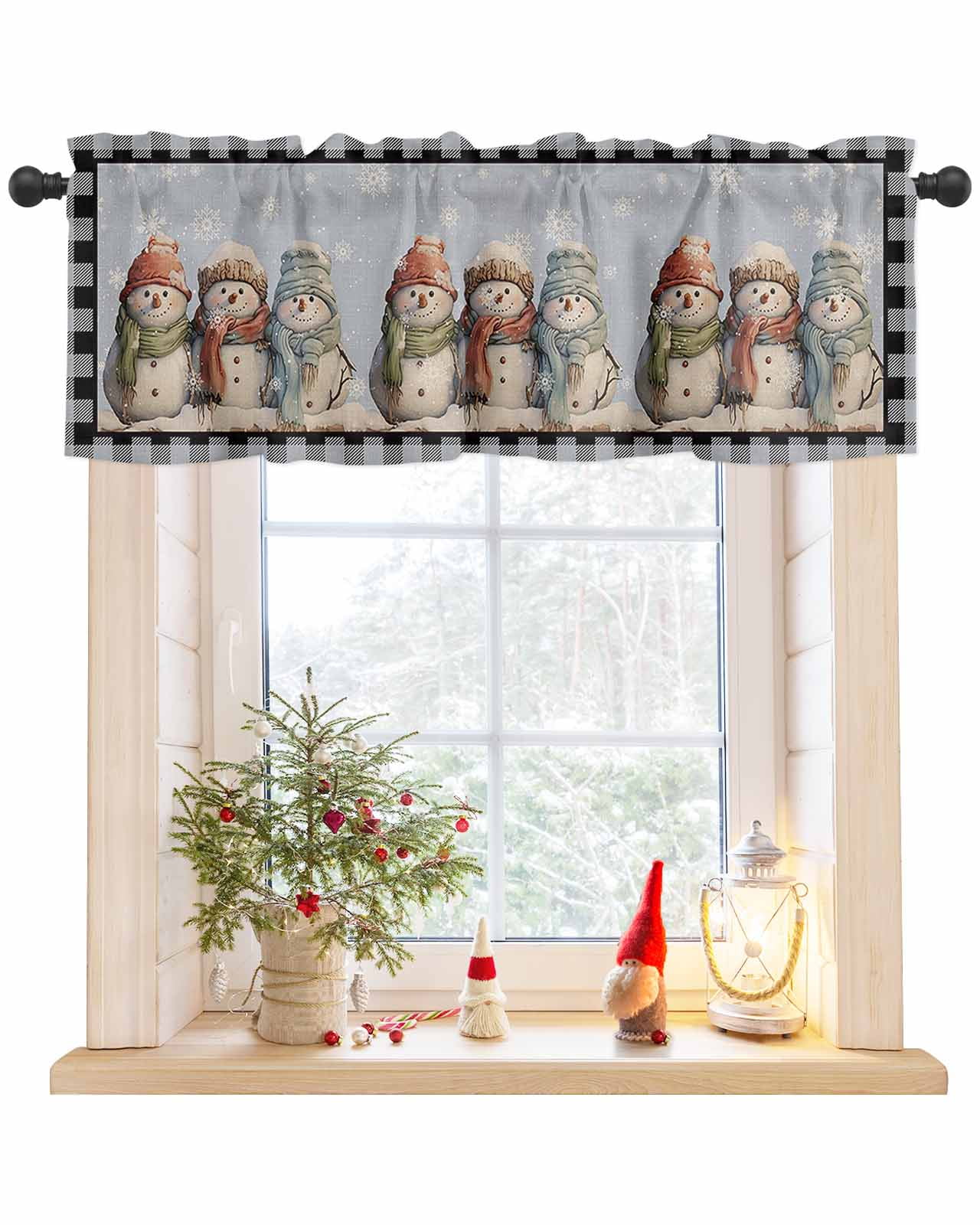 Curtain Valance for Windows Snowman Christmas Winter Snowflakes Kitchen ...