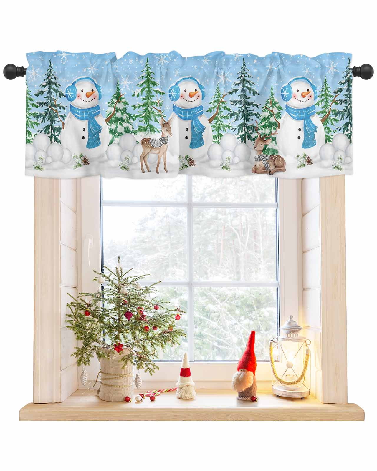Curtain Valance for Windows Snowman Winter Christmas Tree Elk Kitchen ...