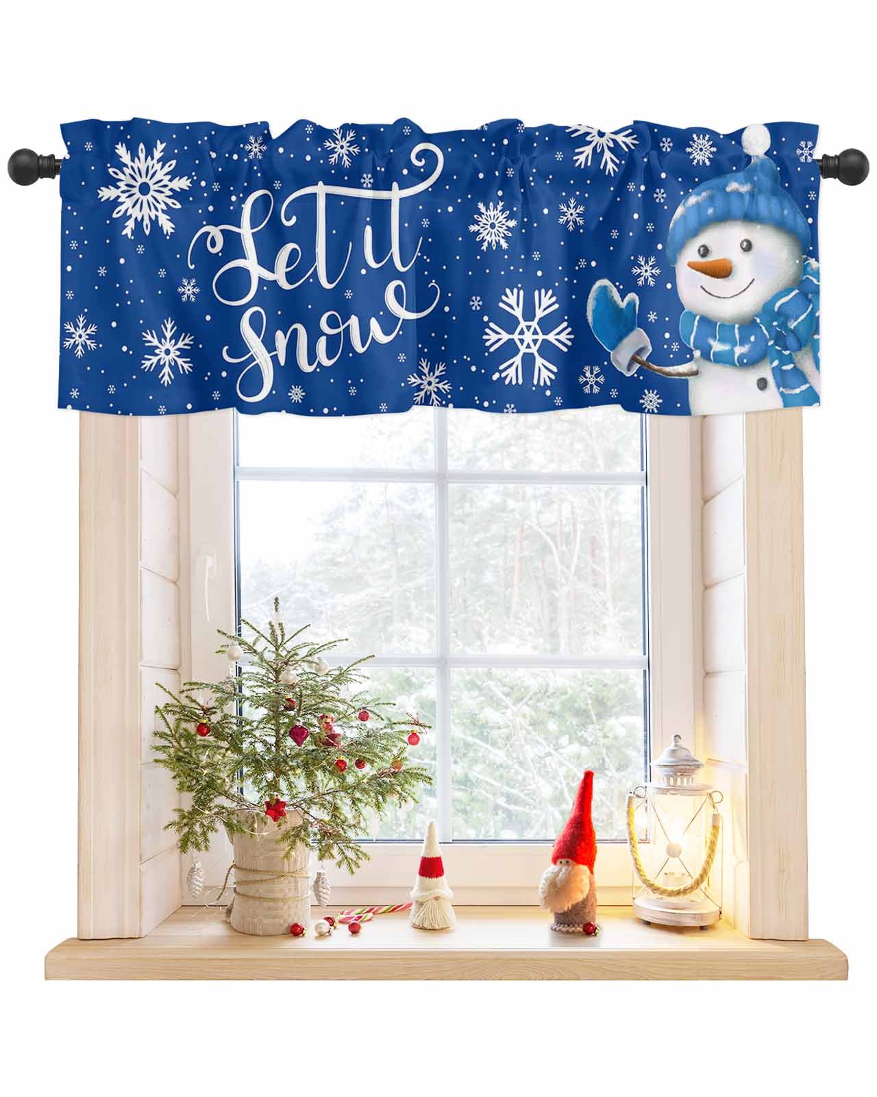 Curtain Valance for Windows Snowman Xmas Winter Snow Kitchen Valances ...